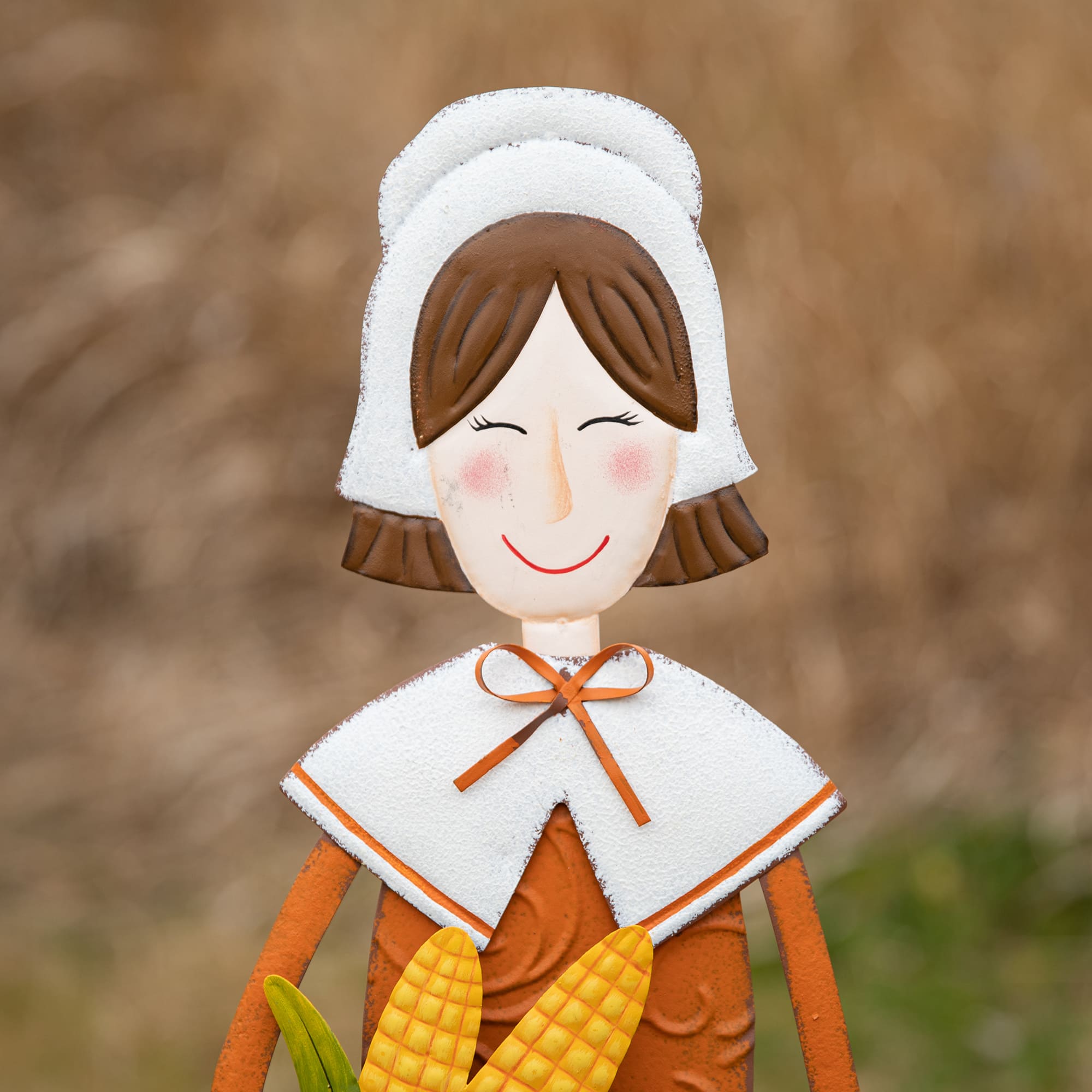 Glitzhome® 36" Metal Thanksgiving Pilgrim Girl Standing Or Hanging Yard ...