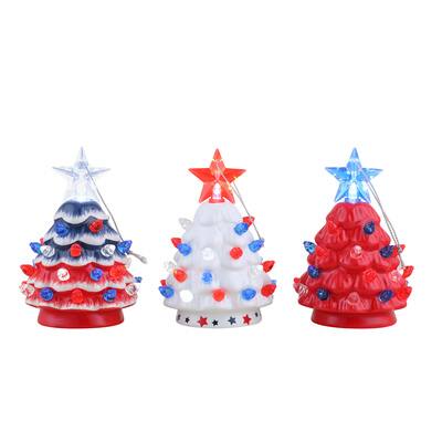 Mr. Christmas Mini Nostalgic Ceramic Patriotic Trees Set | Michaels