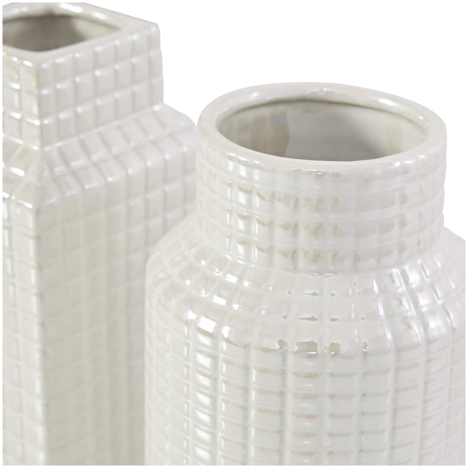 8" Cream Ceramic Geometric Textured Vase Set | Michaels