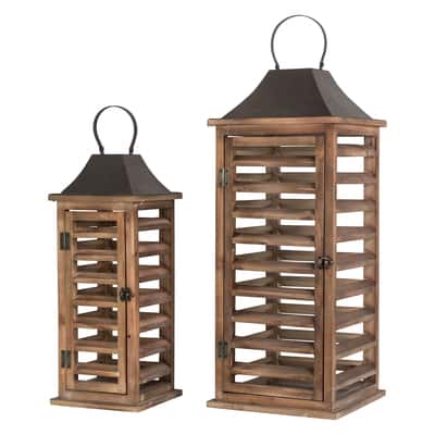 Modern Farmhouse Wooden Shutter Lantern Set, 25.5" & 19" | Michaels
