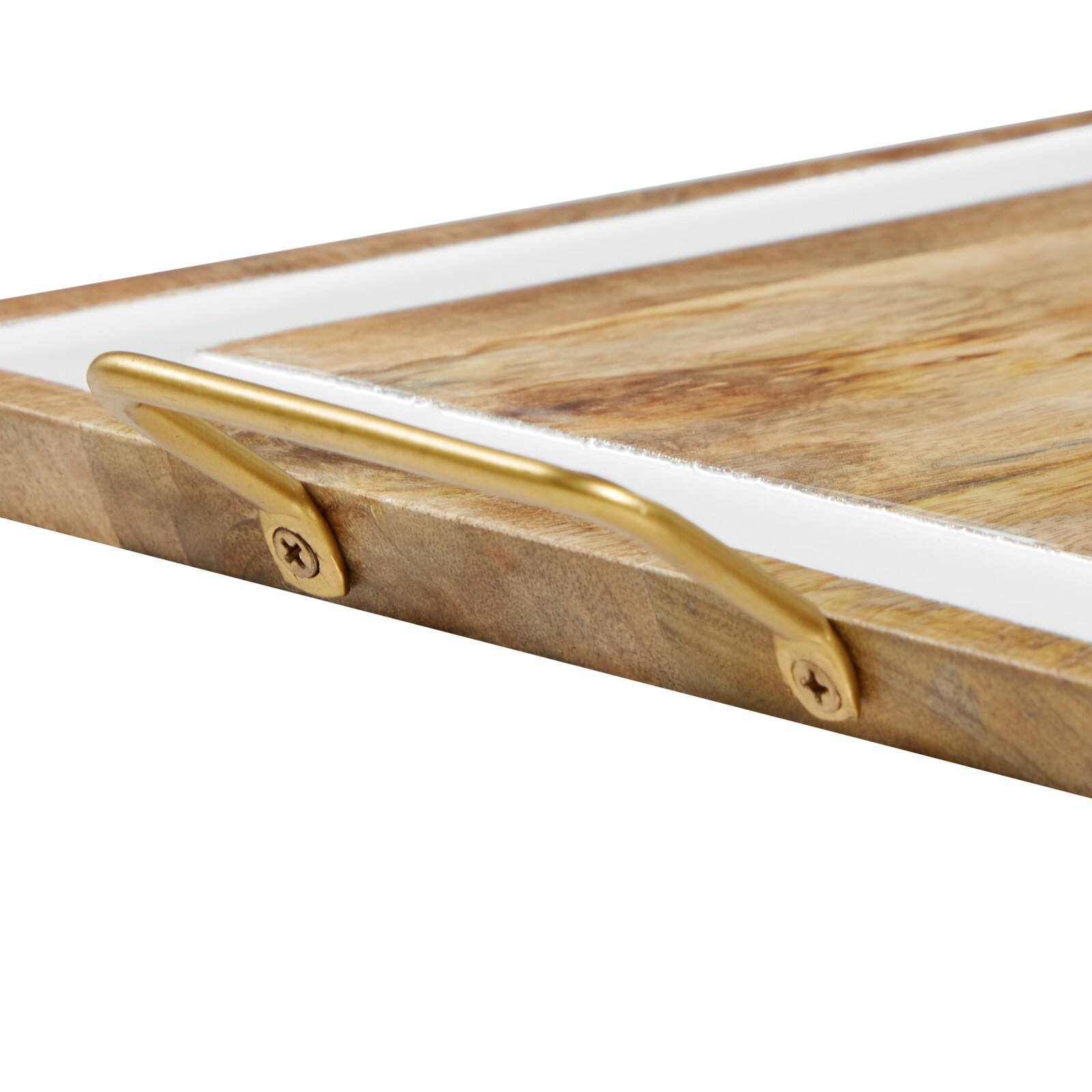White & Brown Mango Wood Modern Tray Set | Michaels