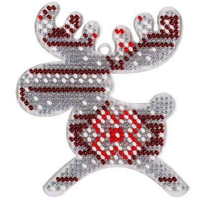 Wonderland Crafts Red & Blue Fair Isle Moose Ornament Bead Embroidery ...