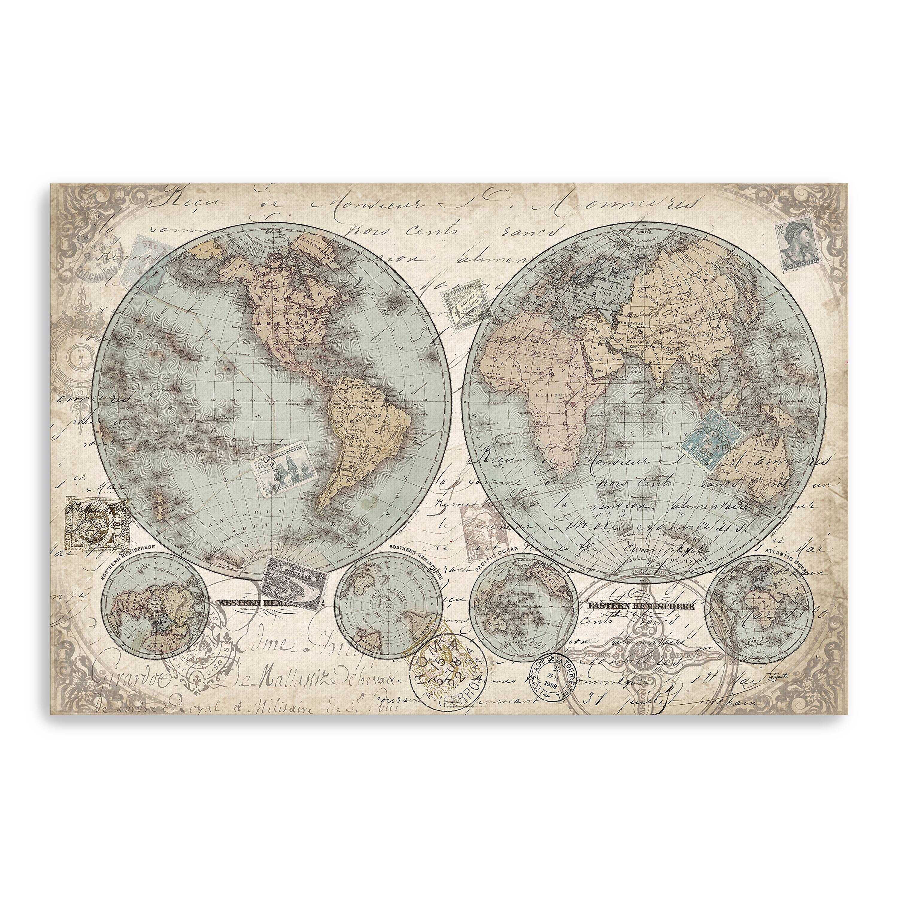 World Map Hemispheres Landscape Canvas Giclee | Michaels