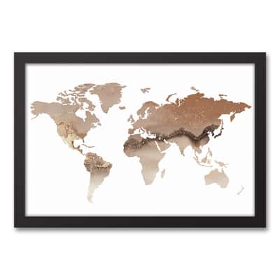 Abstract World Map Black Framed Canvas | Michaels