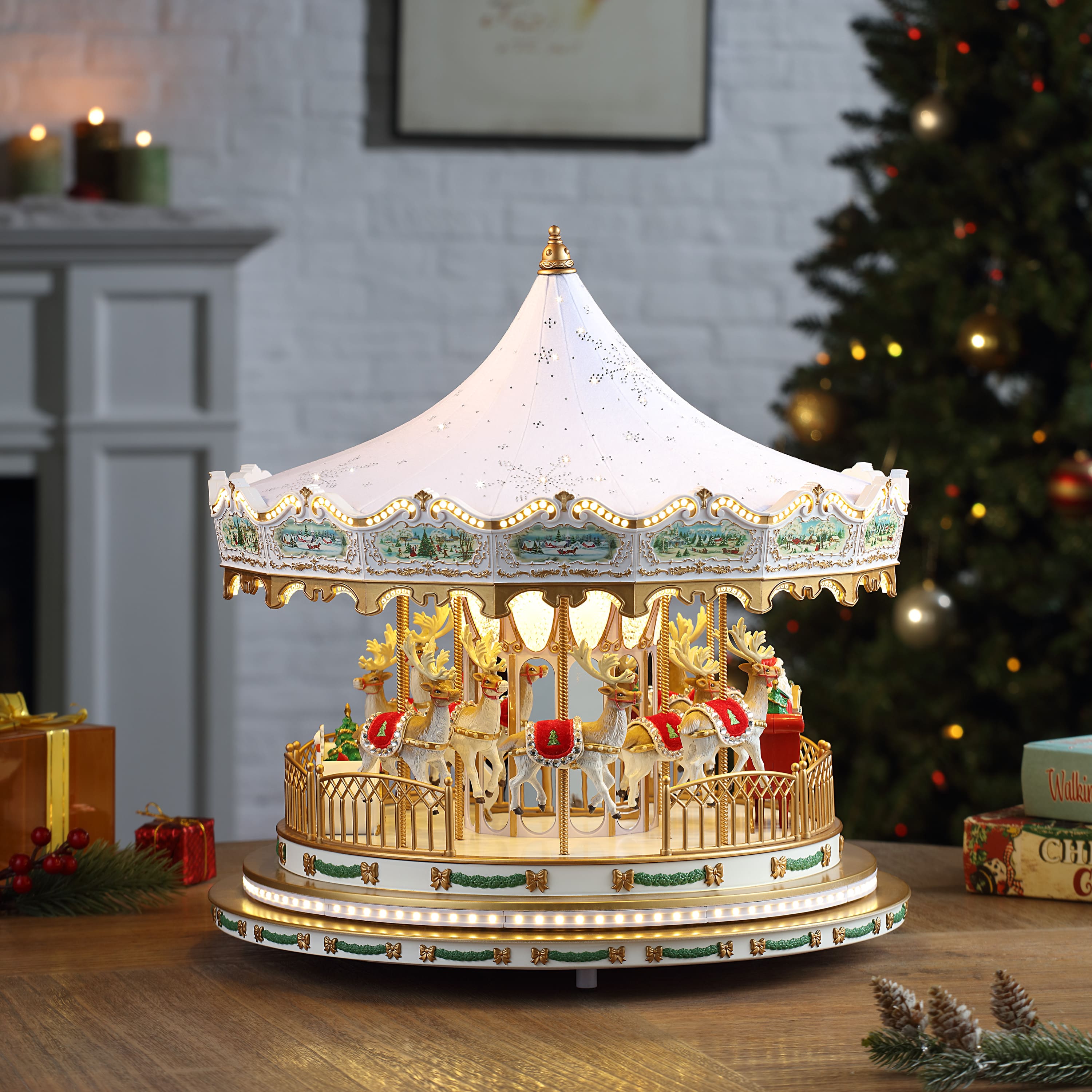 Mr. Christmas 17" White Animated Deluxe Crystal Carousel | Michaels