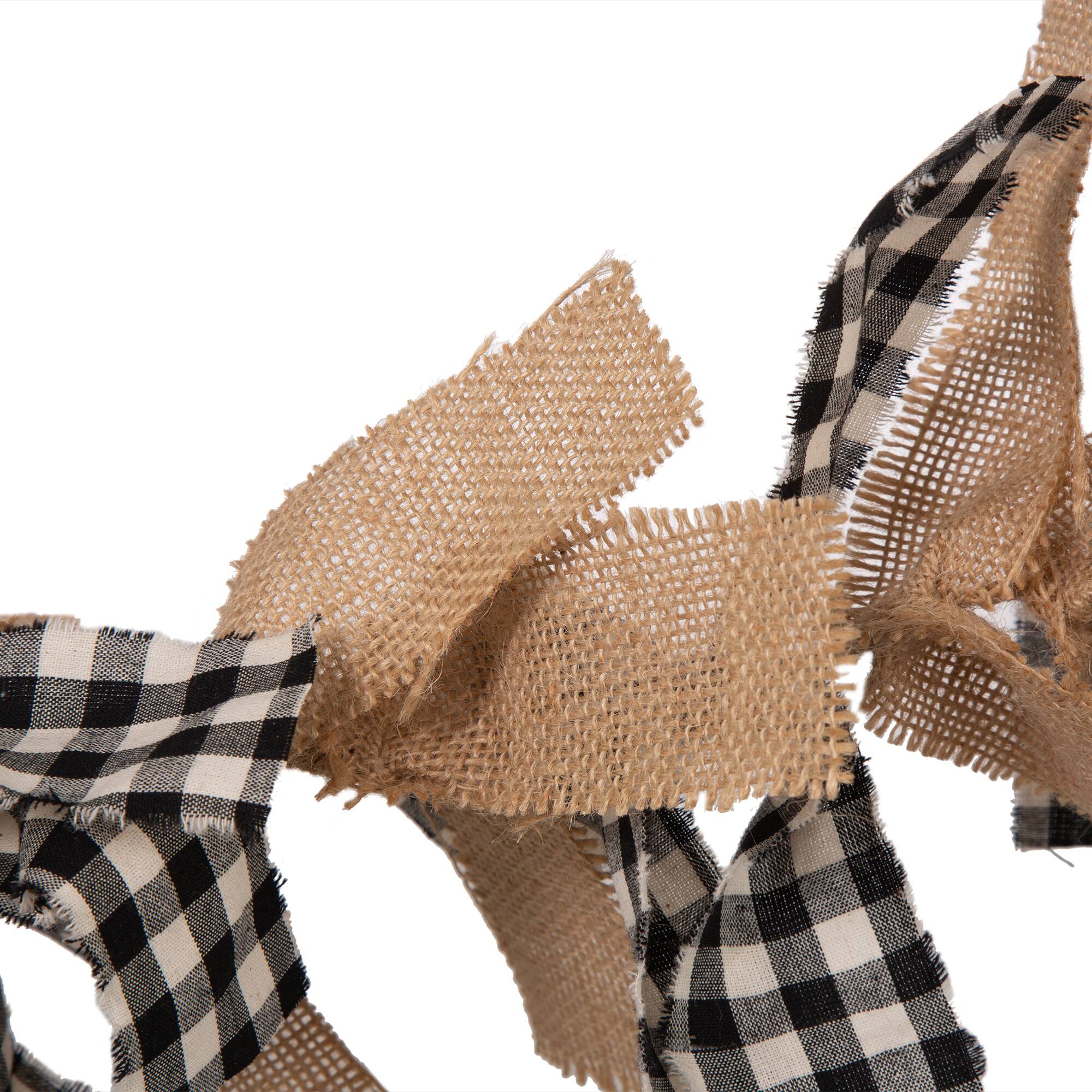 Glitzhome® 6ft. Black & White Plaid Fabric Linen Garland | Michaels
