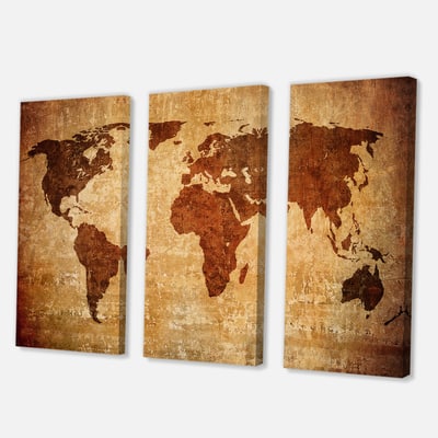 Designart - Ancient Map of The World XI - Vintage Canvas Wall Art Print ...