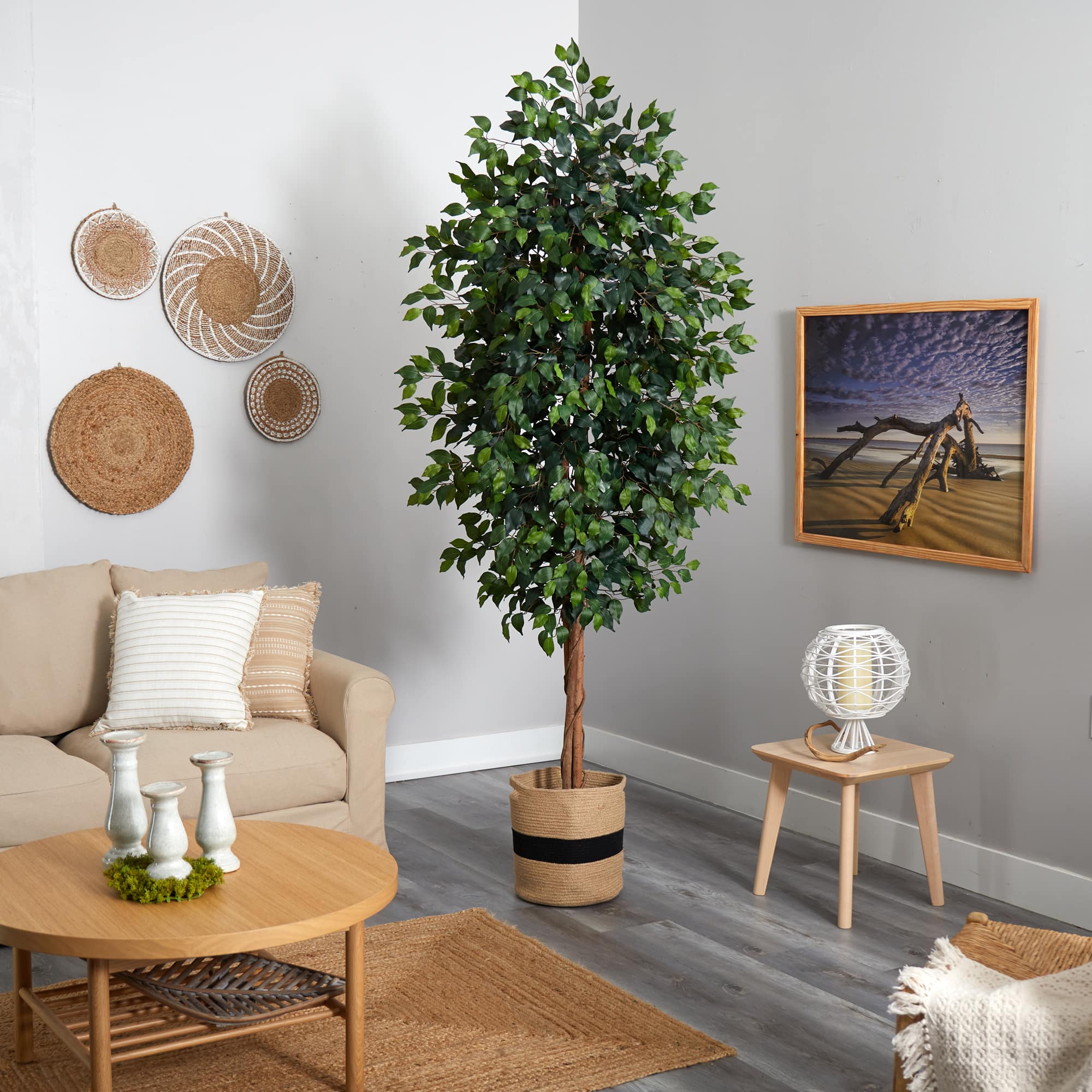 8ft. Ficus Artificial Tree in Handmade Natural Cotton Planter | Trees ...