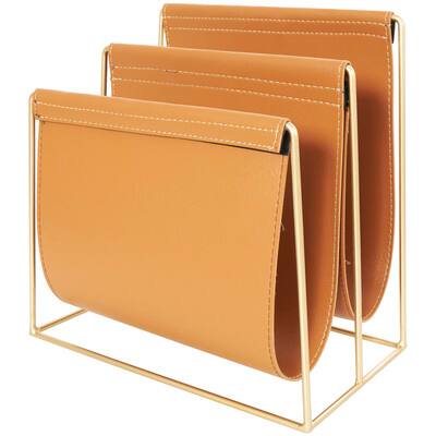 13" Orange Leather 3 Slot Magazine Holder with Gold Metal Frame | Michaels