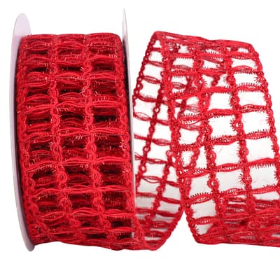 Reliant 2.5" x 10yd. Red Grand Jute Box Sparkle Wired Ribbon | Michaels