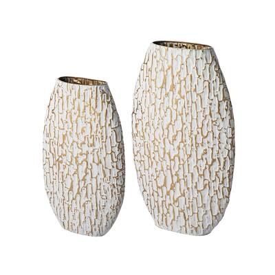 Glitzhome® Gold & White Oval Textured Metal Floor Vases Set | Michaels