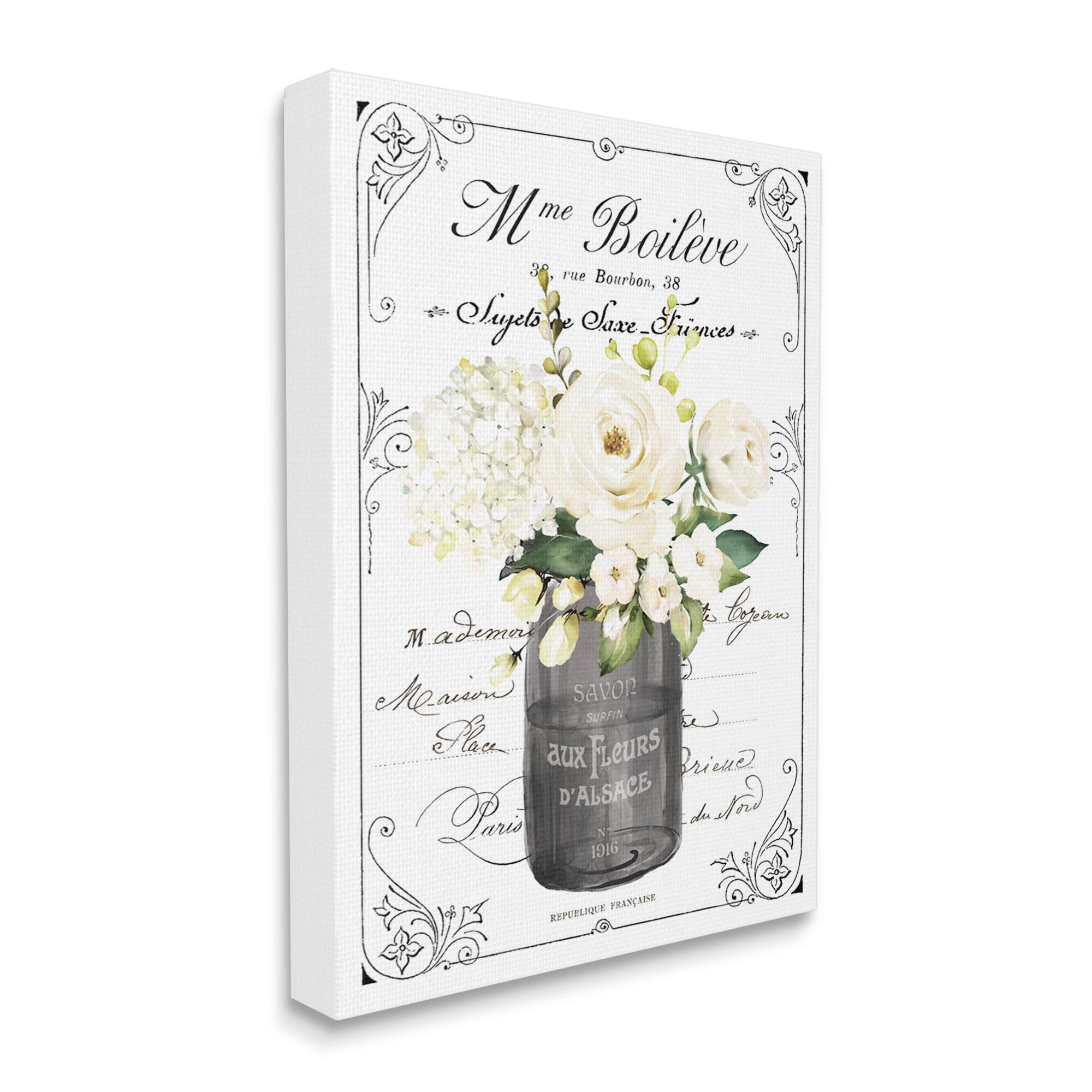 Stupell Industries Vintage Parisian Bathroom Floral Bouquet White ...