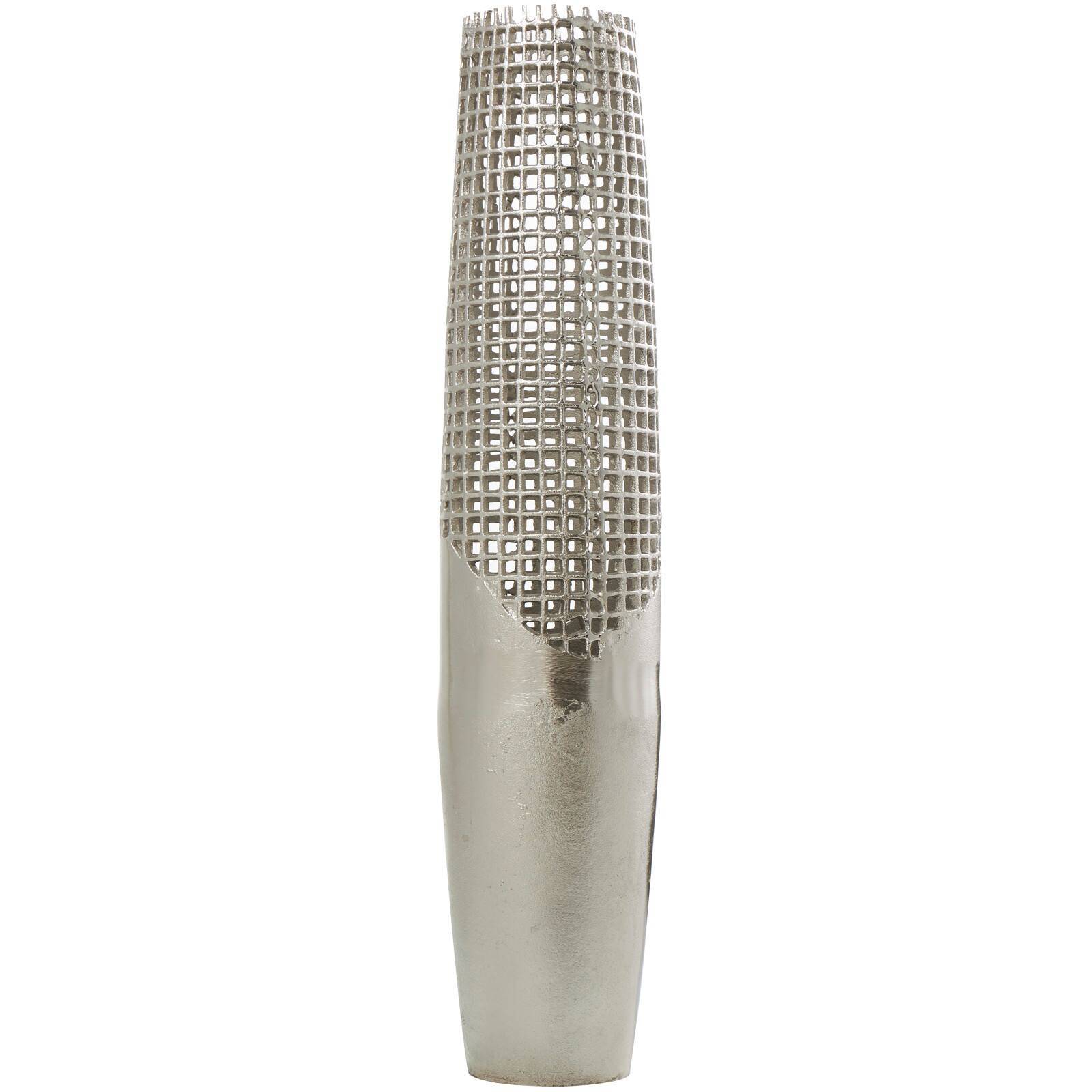 29" Silver Aluminum Tall Grid Inspired Vase with Open Frame Design ...