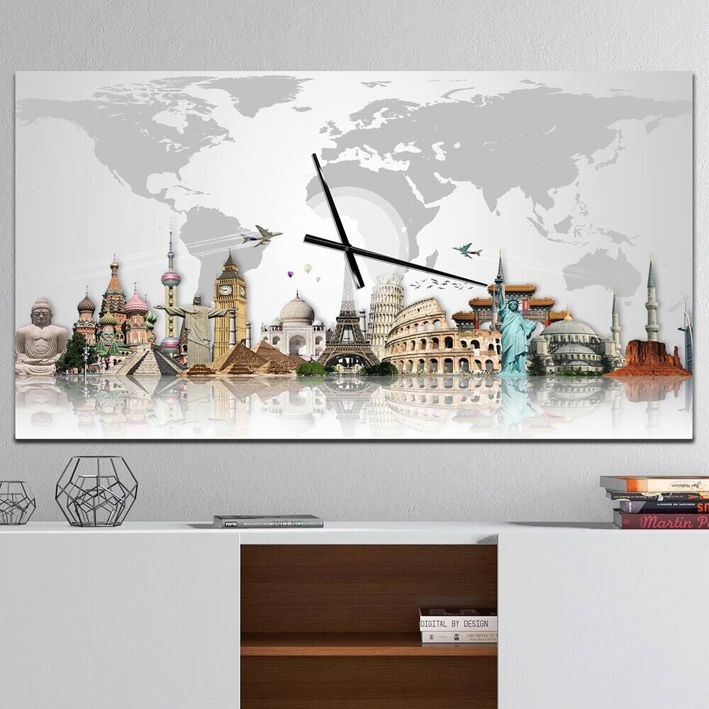 Designart Famous Monuments Across World Rectangular Wall Clock | Clocks ...