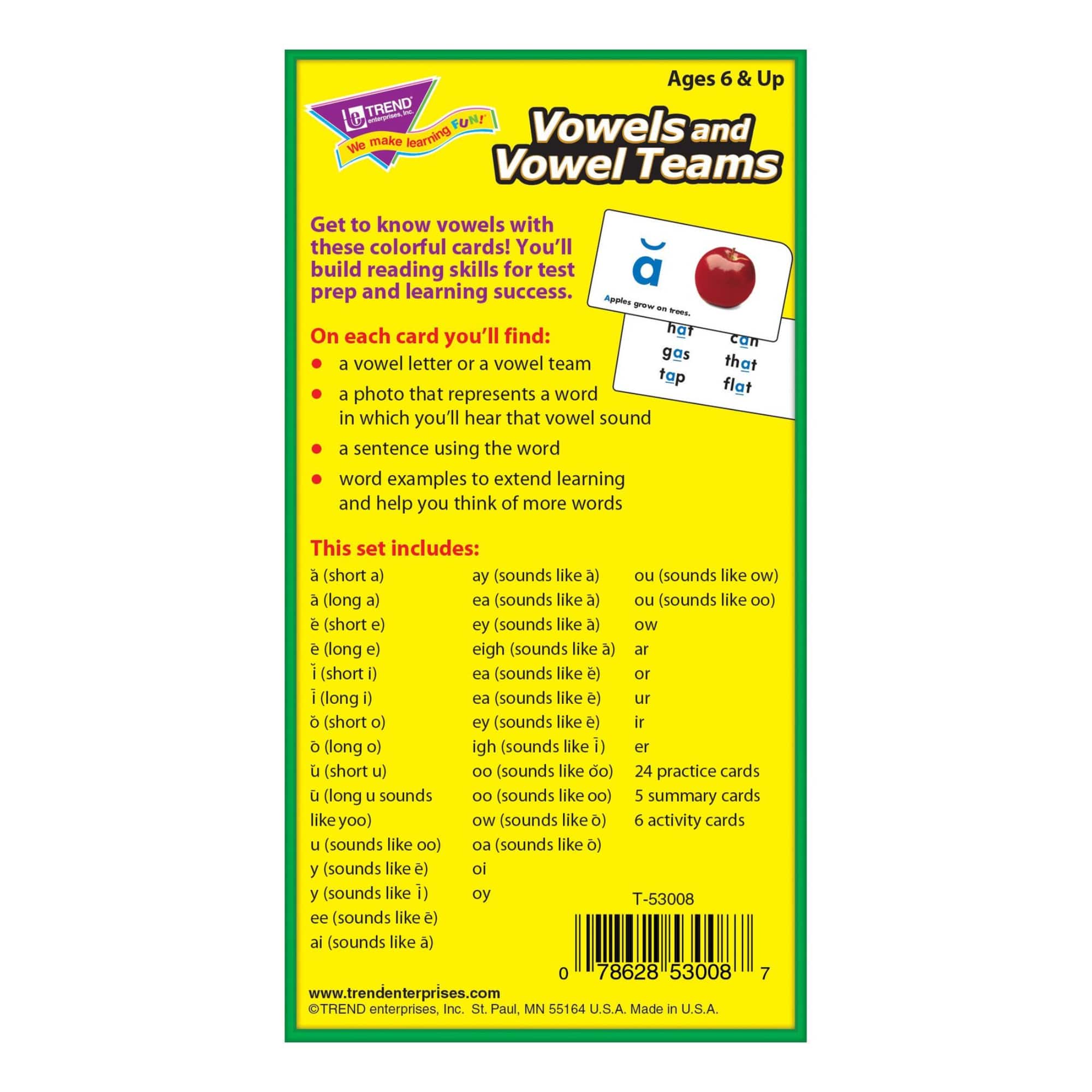 Trend Enterprises® Vowels and Vowel Teams Skill Drill Flash Cards ...