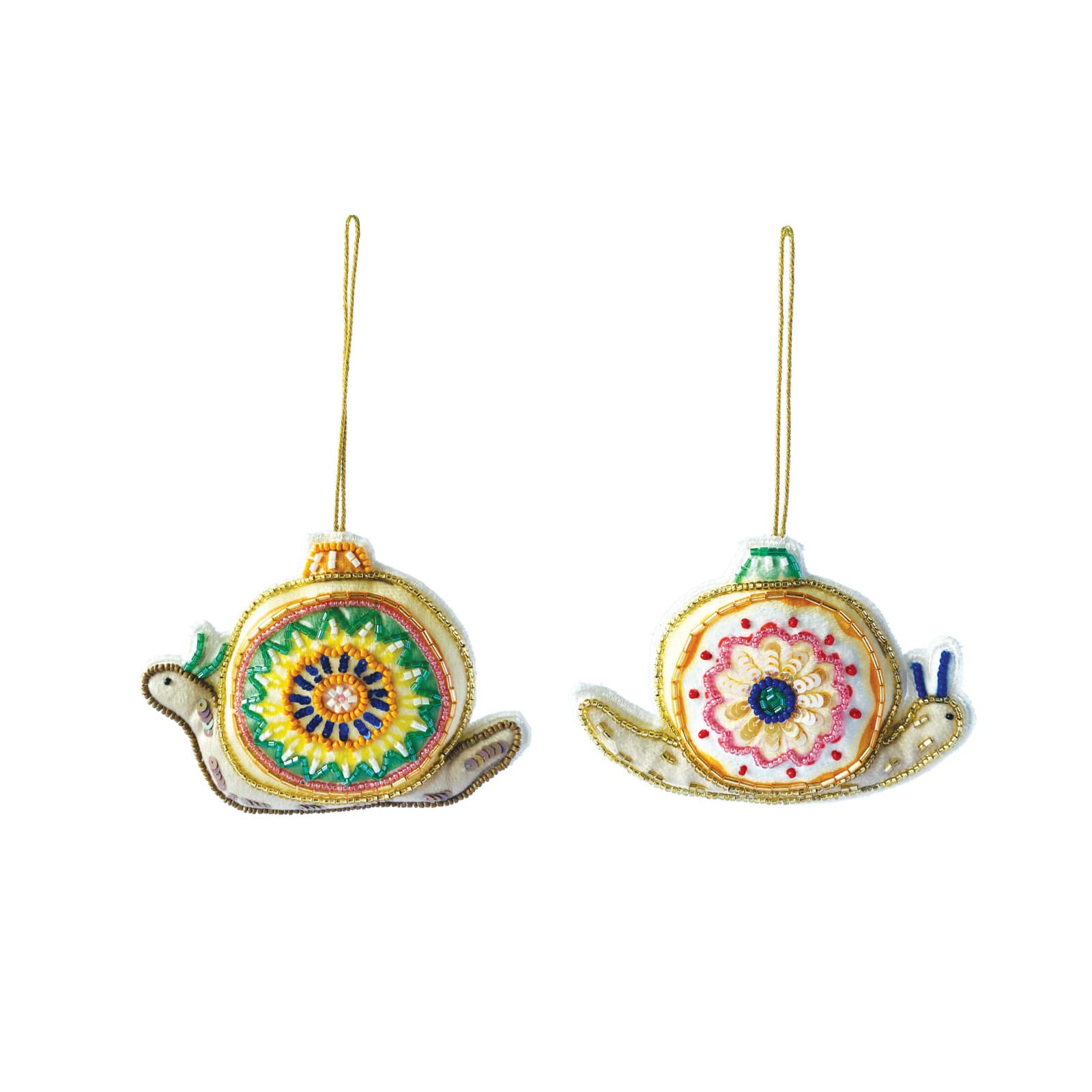 2 Pack 3.5" Beaded & Embroidered Snail Cotton Fabric Ornaments | Michaels