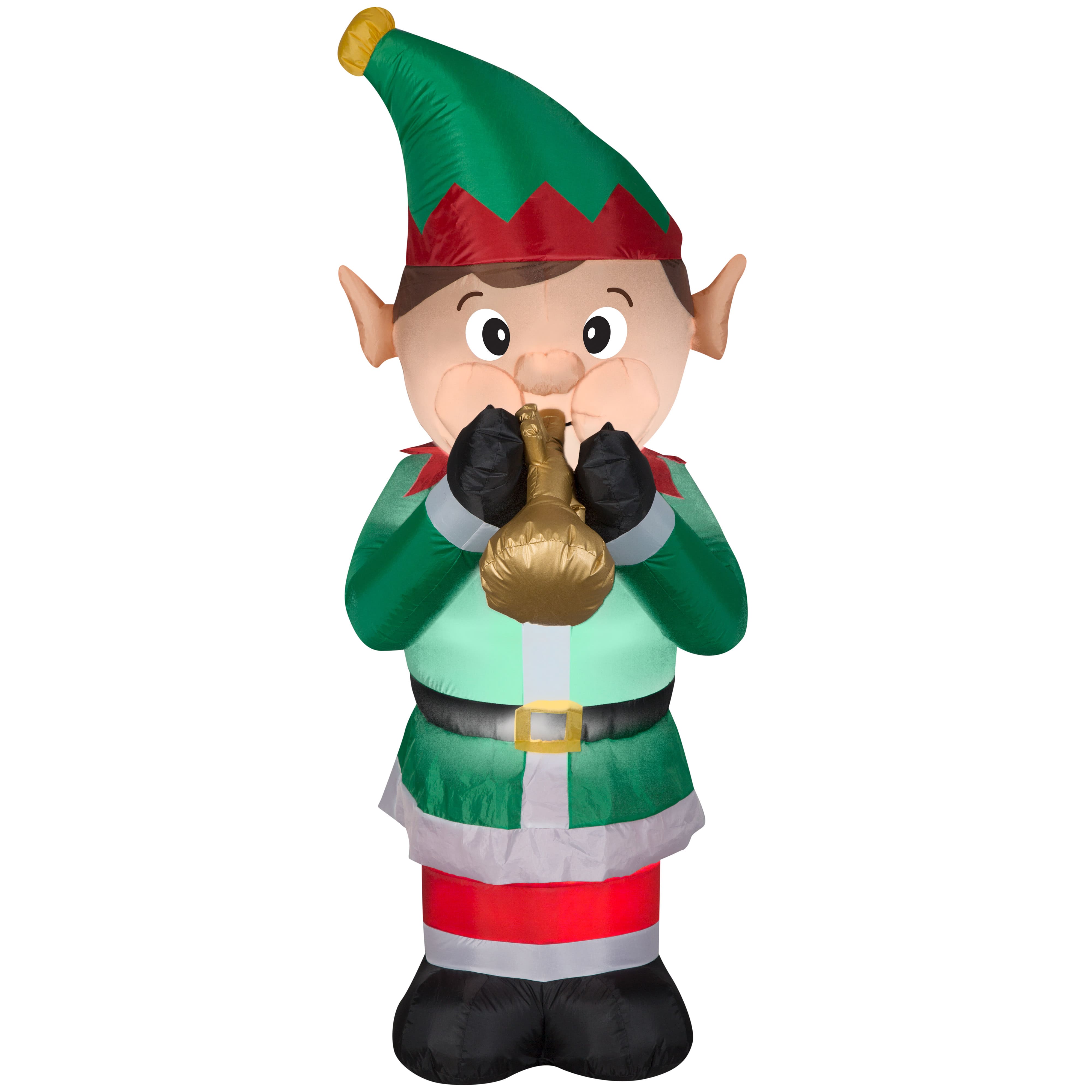 6ft. Animated Airblown® Inflatable Mixed Media Elf Playing Trumpet ...