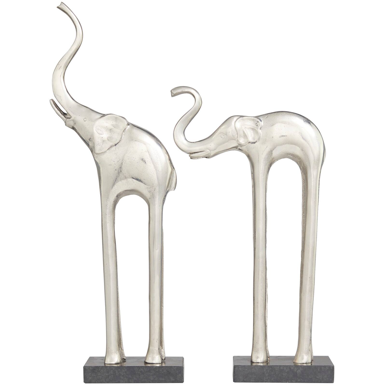 The Novogratz Silver Aluminum Tall Slim Elephant Sculpture with Black ...