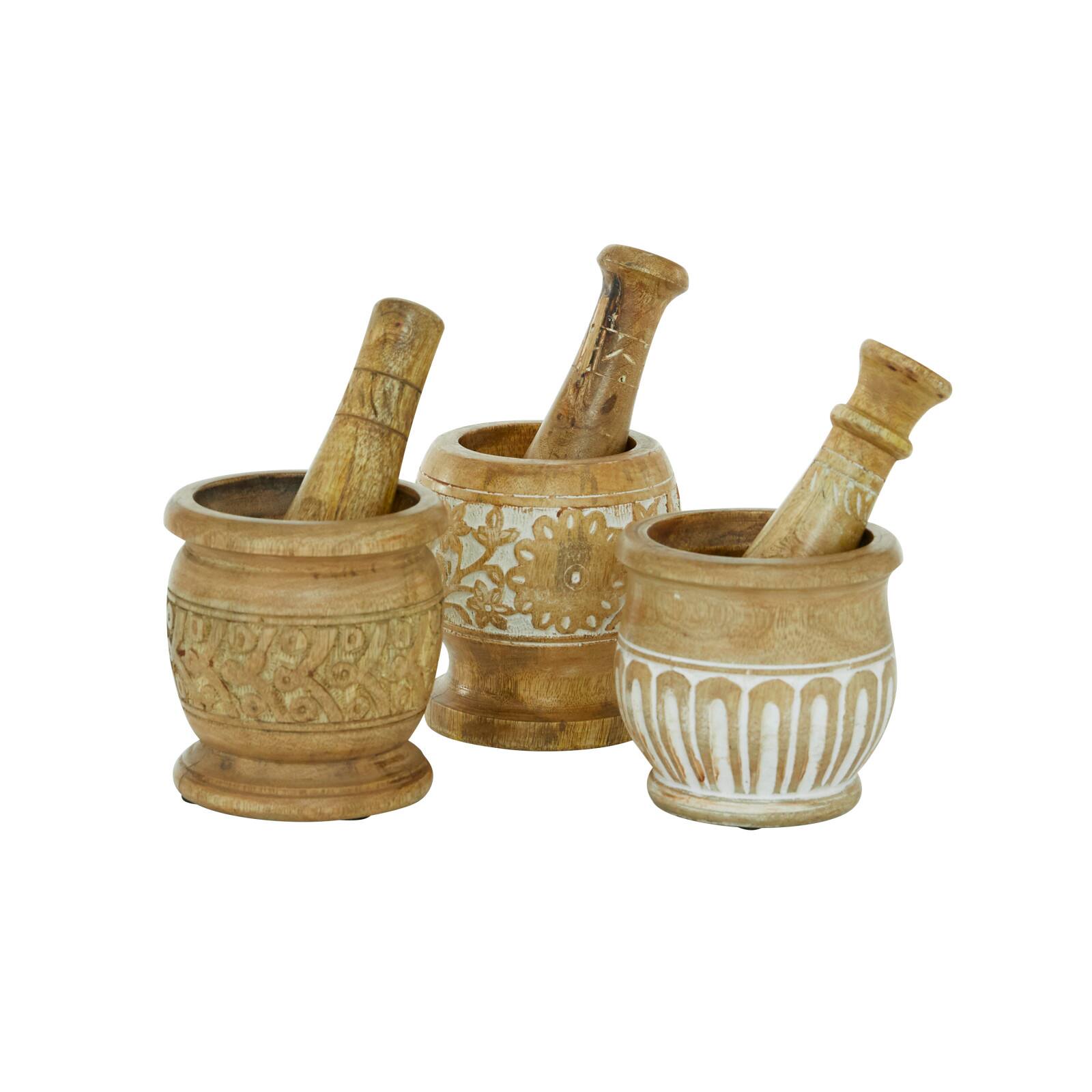 Brown Mango Wood Country Cottage Mortar & Pestle Sets | Serveware ...
