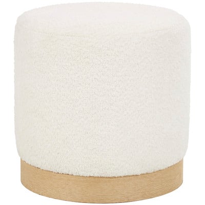 16" White Geometric Boucle Stool with Brown Wooden Base | Michaels