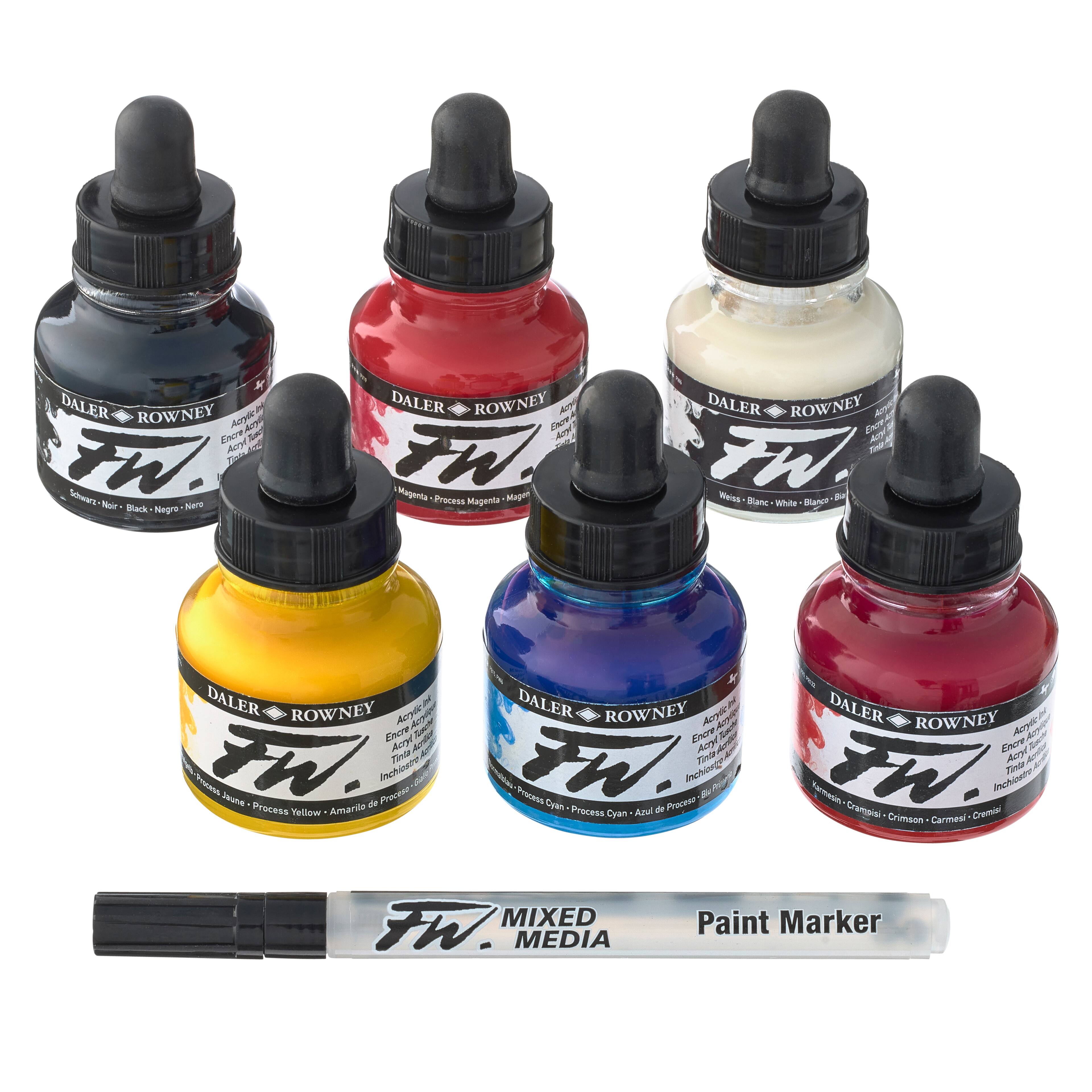 Daler-Rowney® FW Acrylic Ink Primary Set with Empty Marker | Michaels