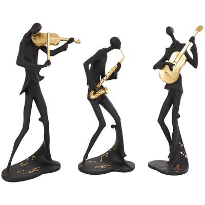 Black Polystone Abstract Musician Sculpture Set with Gold Instruments ...