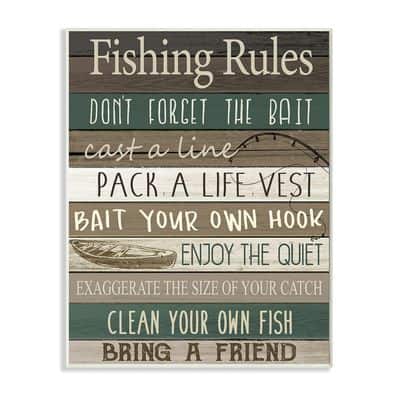 Stupell Industries Rustic Fishing Rules Sign Brown Green Beige Wood ...