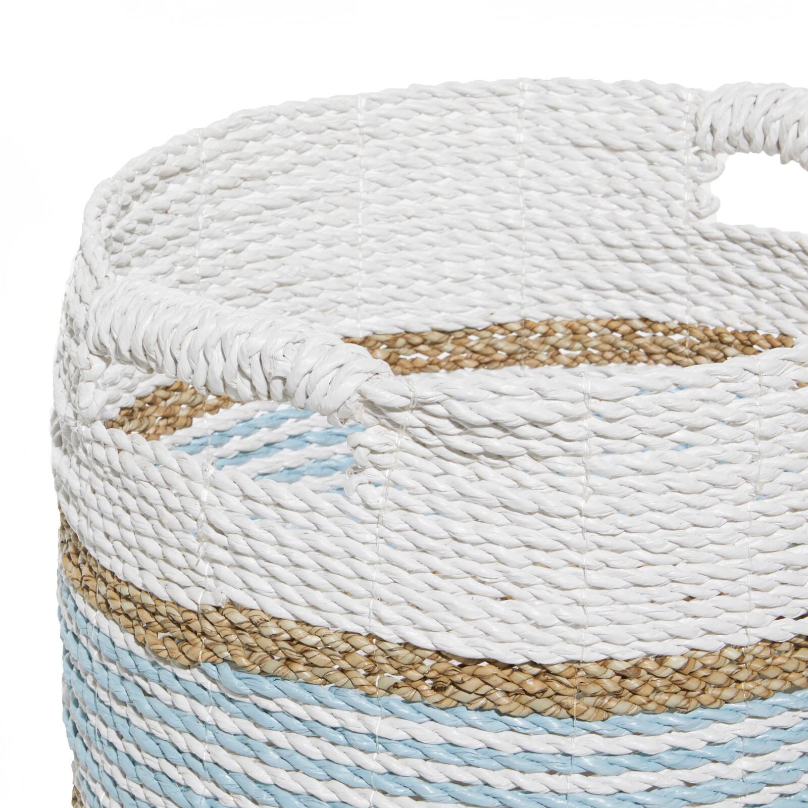 White & Light Blue Natural Seagrass Coastal Storage Basket Set | Michaels
