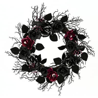 22" Black Halloween Rose Wreath | Michaels