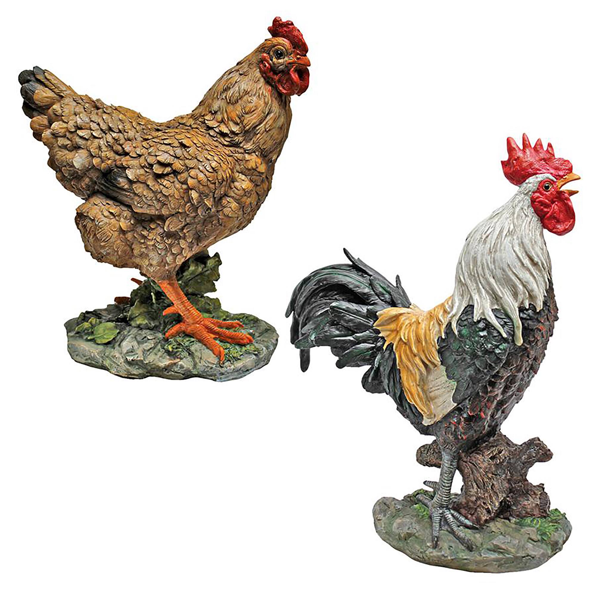 Design Toscano Henrietta the Hen & Cock-A-Doodle-Do Rooster Statue Set ...