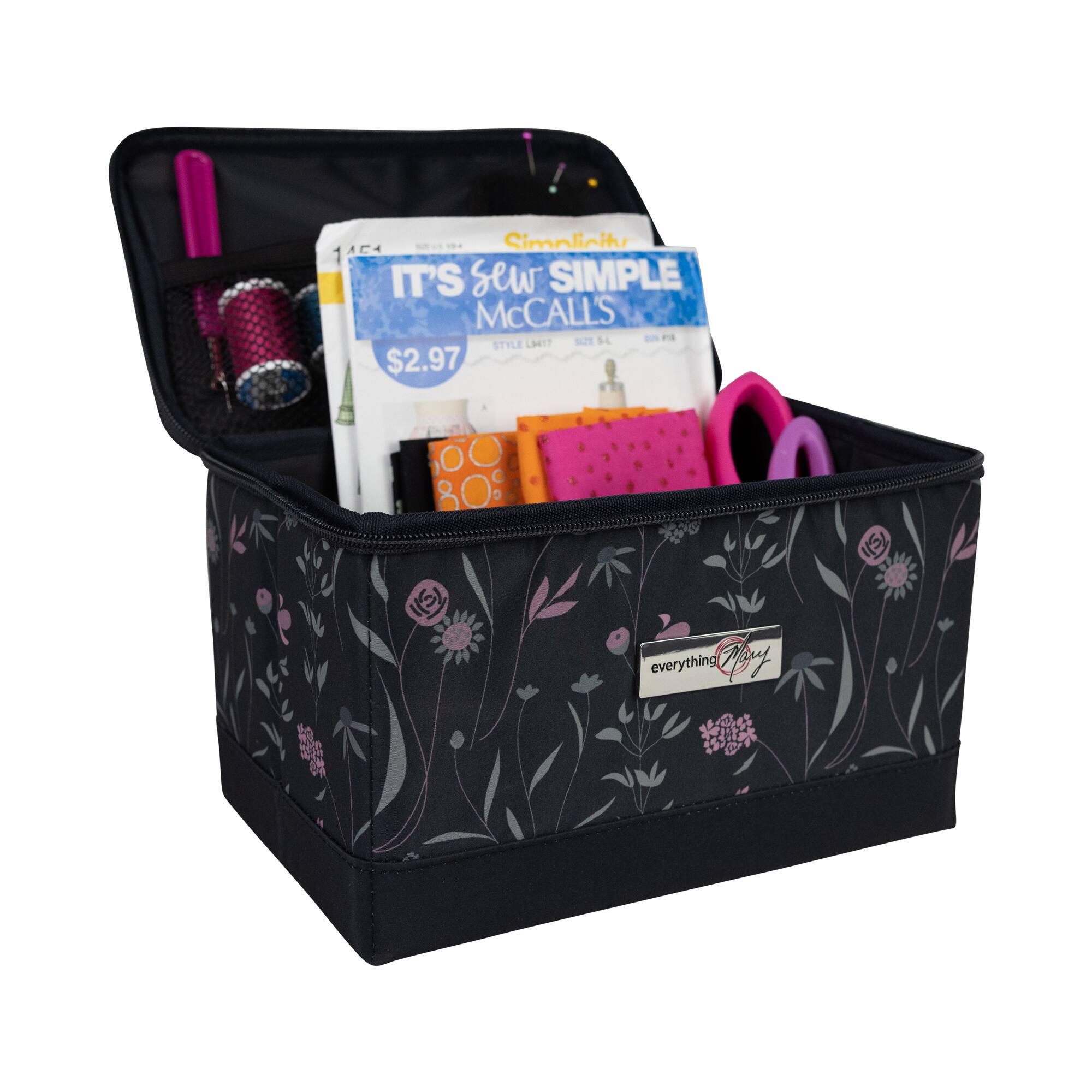 Everything Mary Pink & Gray Floral Collapsible Sewing Kit Organizer Box ...