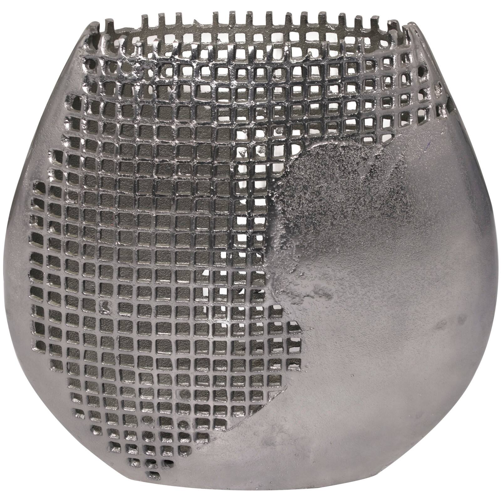 15" Dark Gray Aluminum Grid Inspired Abstract Vase with Open Frame ...