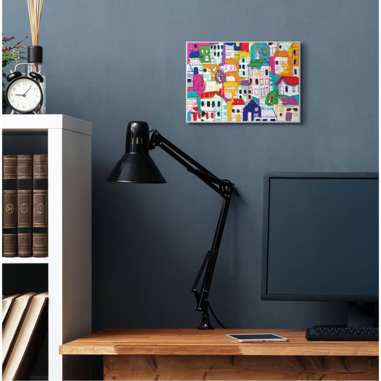 Stupell Industries Colorful Abstract Geometric Town Pattern Wall Plaque ...