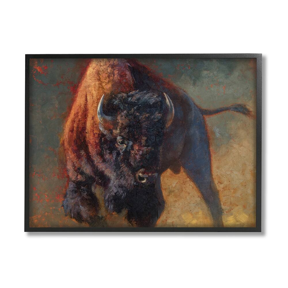 Stupell Industries Running Bull Portrait Masculine Cattle Pose in Black ...