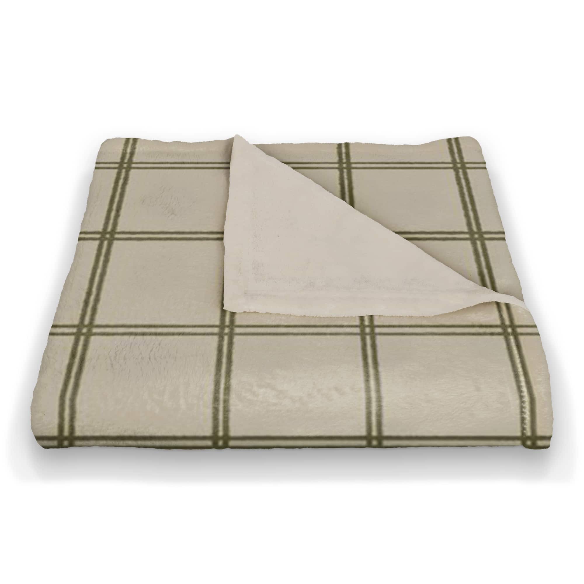 Cream and Green Check Coral Fleece Blanket | Michaels