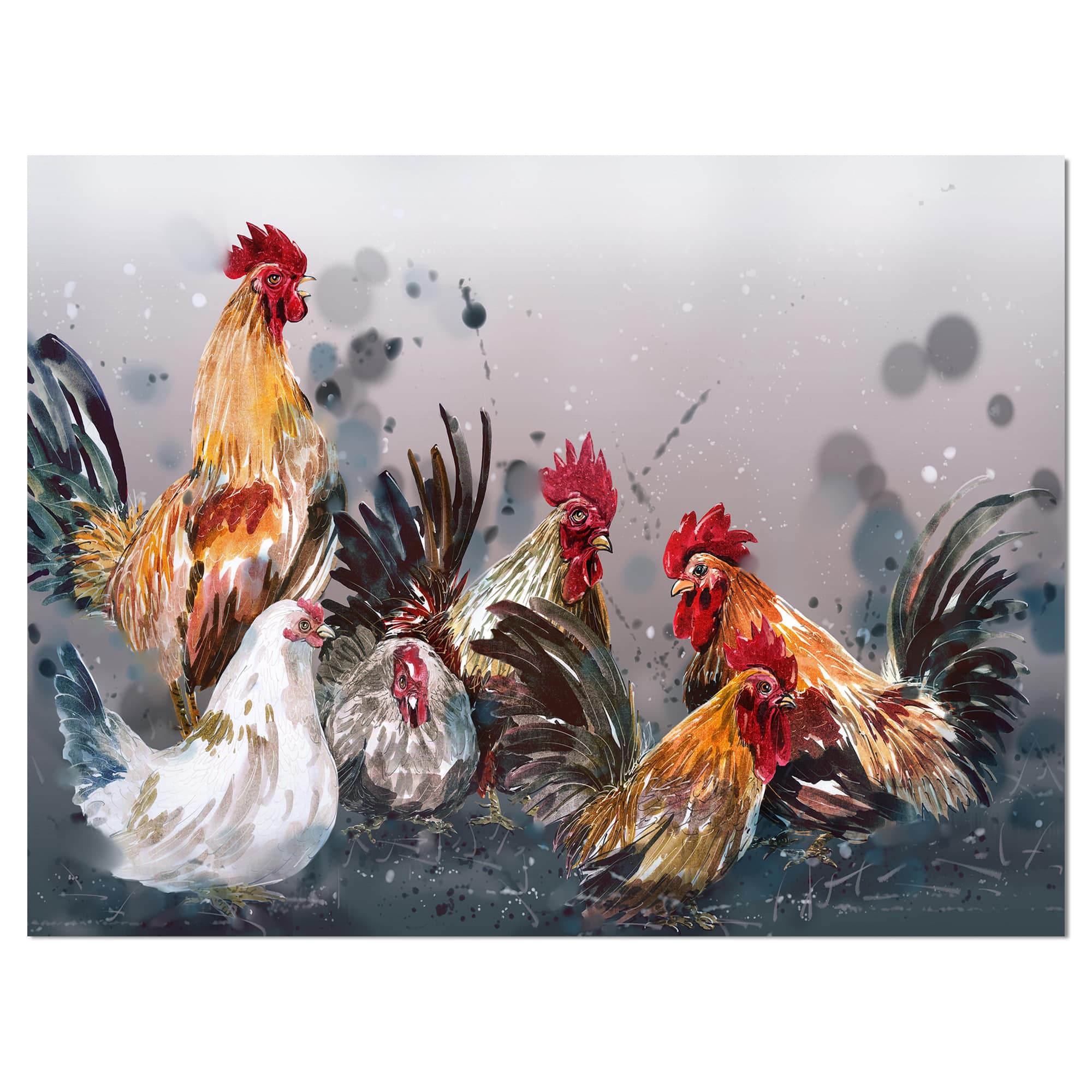 Designart - Group of Rooster in Gray Farm background - Farmhouse Animal ...