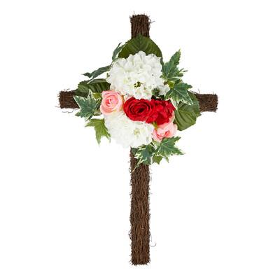 Red, Pink & White Peony & Rose Cross by Ashland® | Michaels