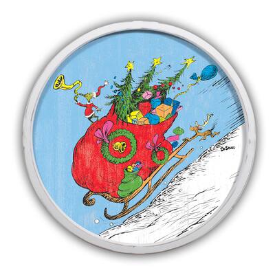 20" The Grinch Riding in Sled Round White Framed Print | Michaels