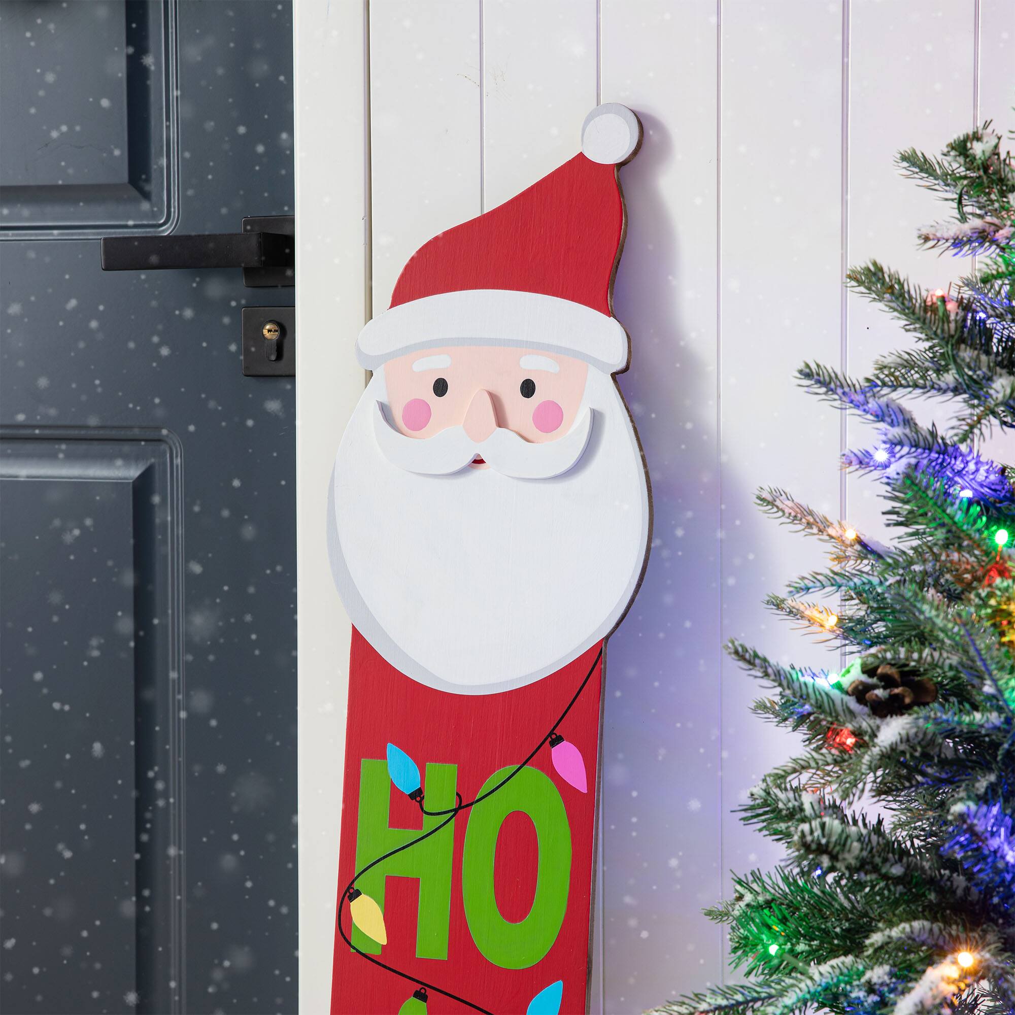 Glitzhome® 4.5ft. Wooden Santa Porch Sign with Fabric Dangling Legs ...