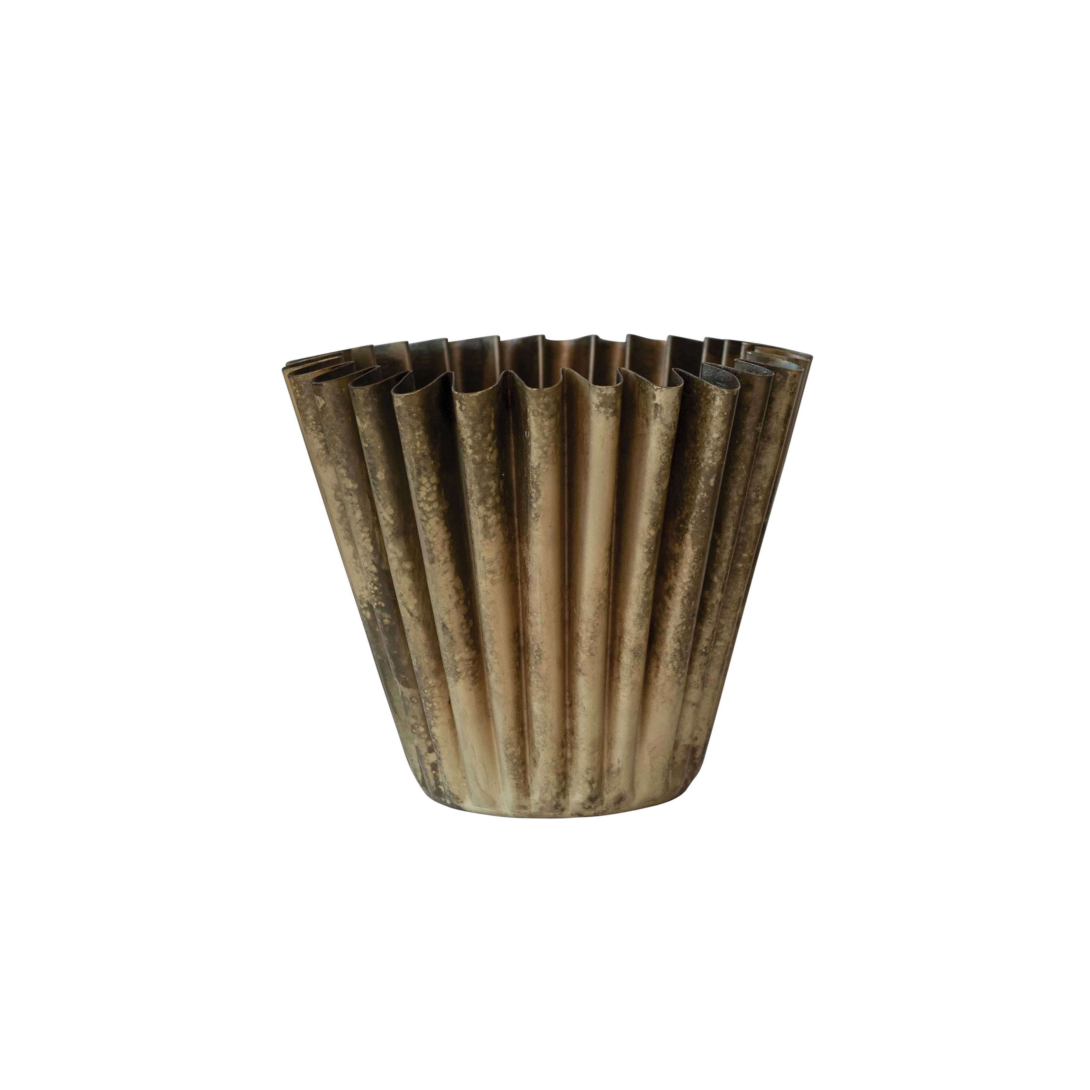 8" Antique Brass Finish Pleated Metal Vase | Michaels