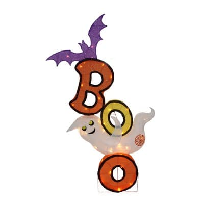 4ft. Pre-Lit Bat & Ghost BOO Halloween Decoration, Warm White LED ...