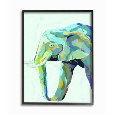 Stupell Industries Elephant Abstract Shapes Blue Green Animal Design in ...