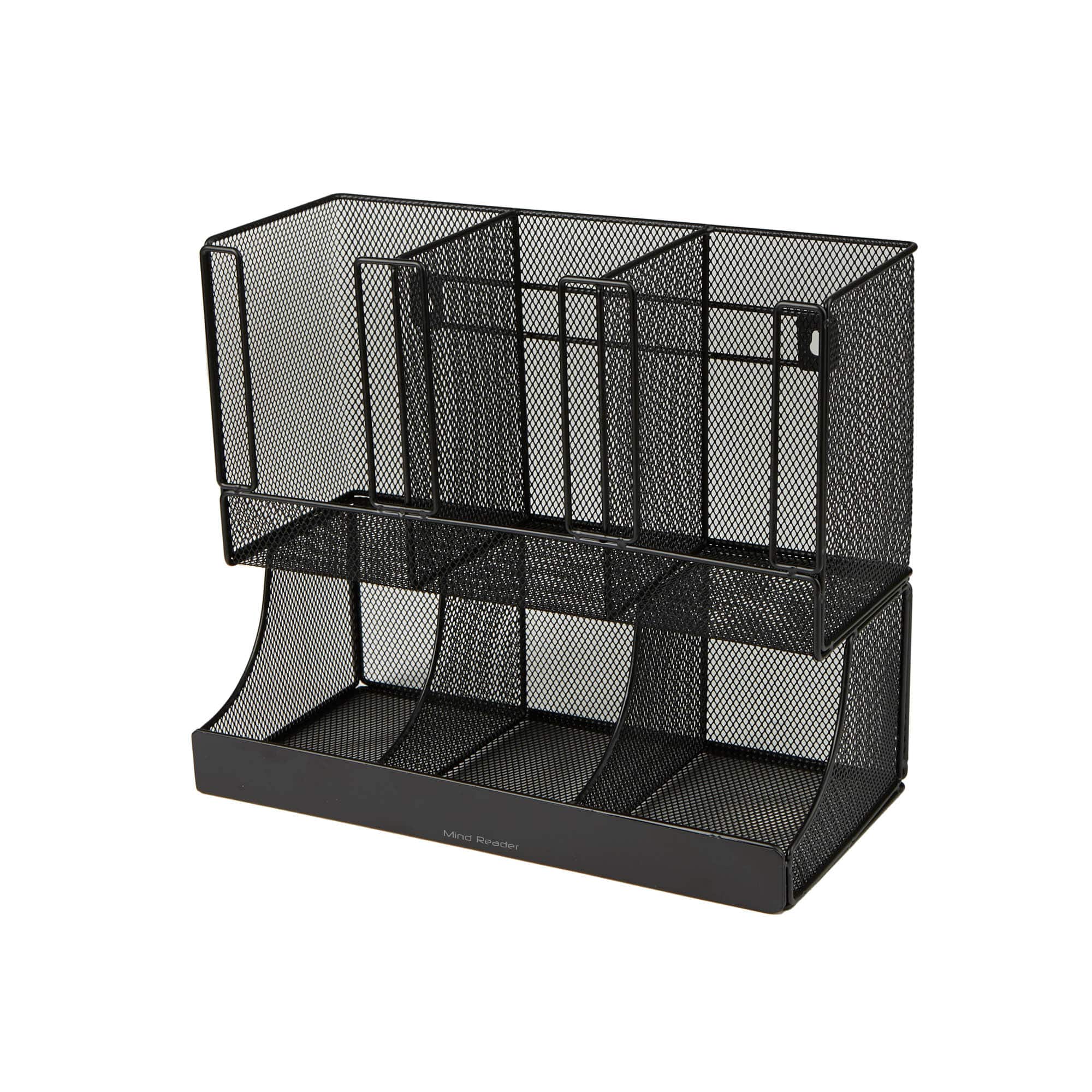 Mind Reader Black Metal Mesh 6 Compartment Upright Breakroom Coffee ...
