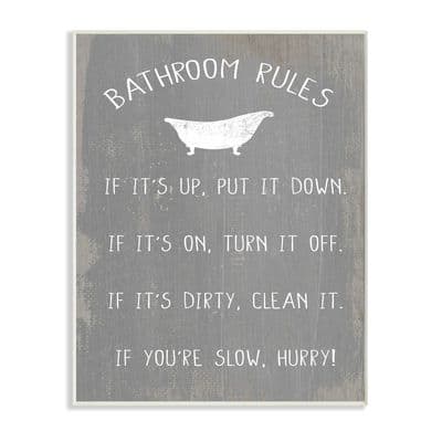 Stupell Industries Countryside Bathroom Rules Sign with Claw Bath Wood ...