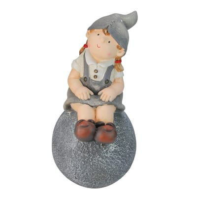 16" Young Girl Gnome Sitting on Ball Spring Outdoor Garden Patio Figure ...