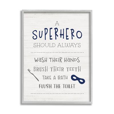 Stupell Industries Superhero Bathroom Rules Good Hygiene Phrases Blue ...