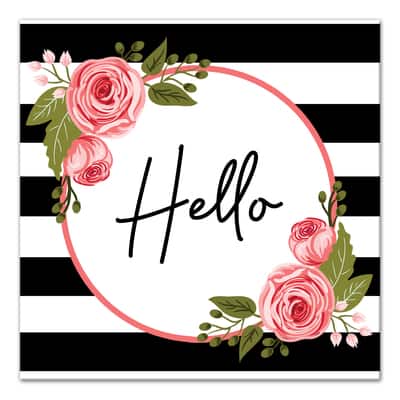 Hello Floral & Stripes Canvas Art | Michaels