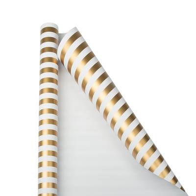 JAM Paper Striped Gift Wrap, 2ct., Color: Gold and White | Michaels