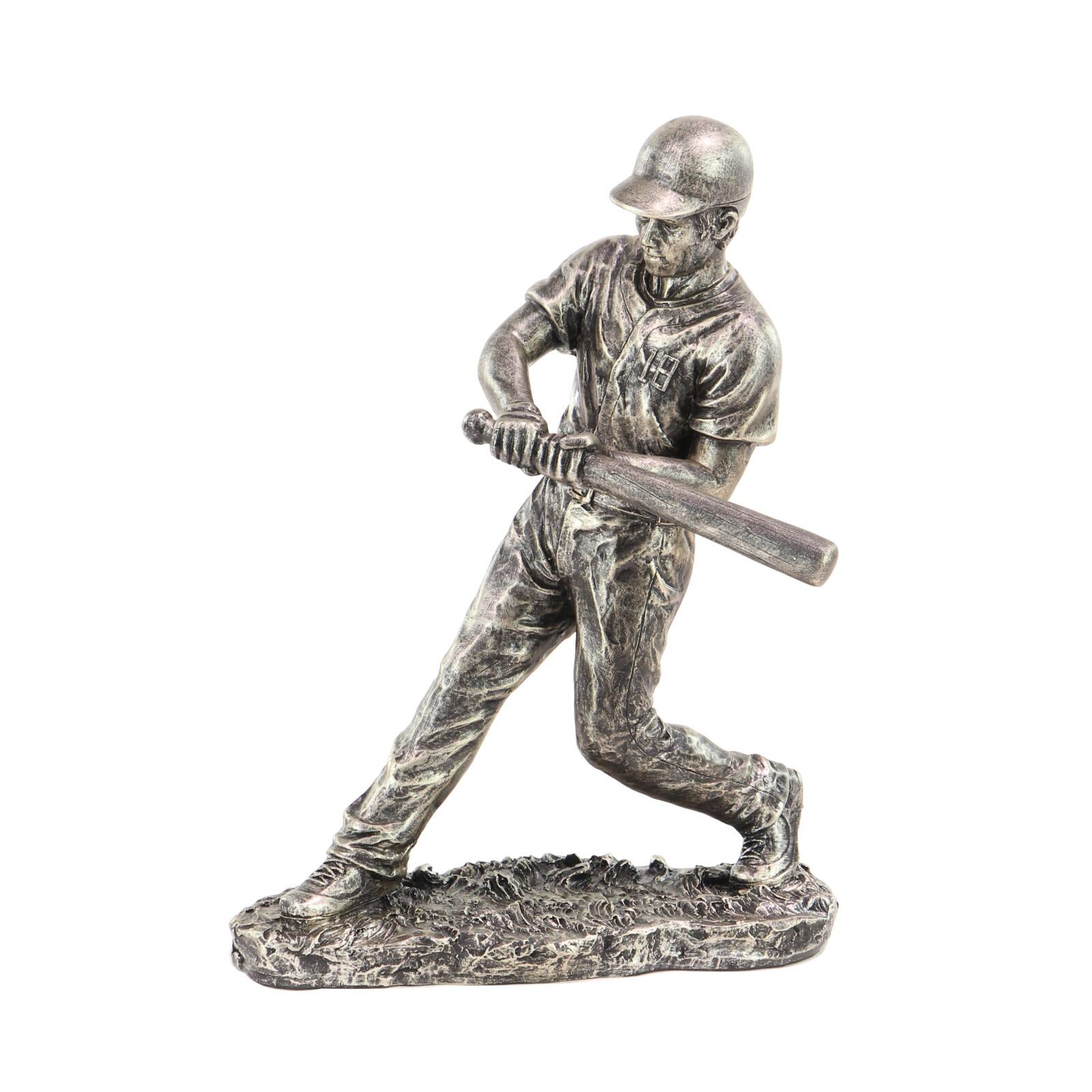 Traditional Silver Polystone Baseball Player Sculpture, 16" x 12" x 8 ...