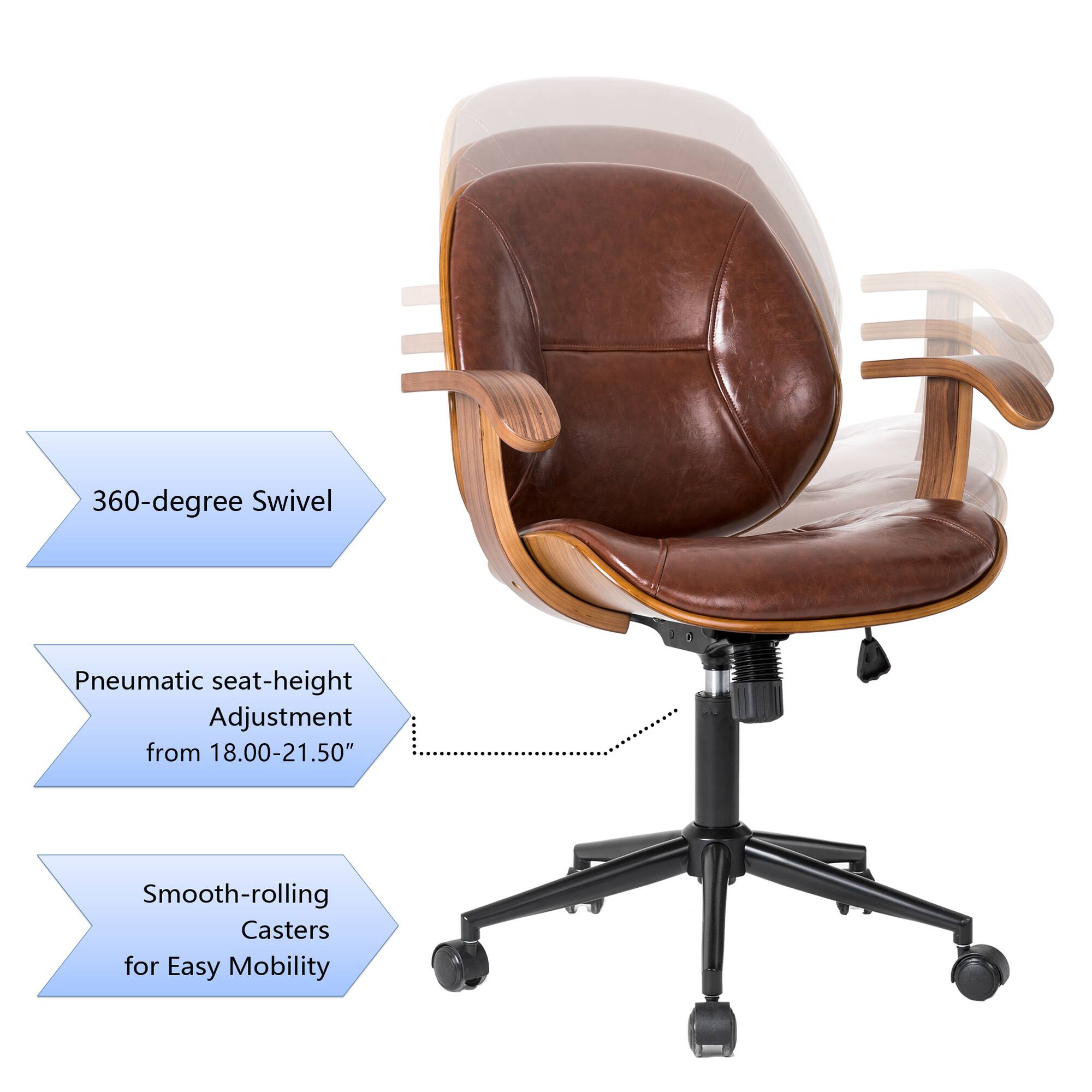 Glitzhome® 38" Leatherette Gaslift Adjustable Swivel Office Chair ...